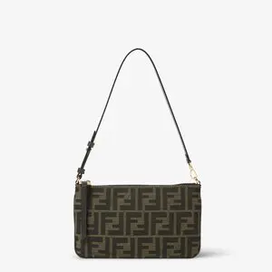 Fendi Tube Flat Pouch Tobacco Brown Ff Jacquard Fabric Pouch